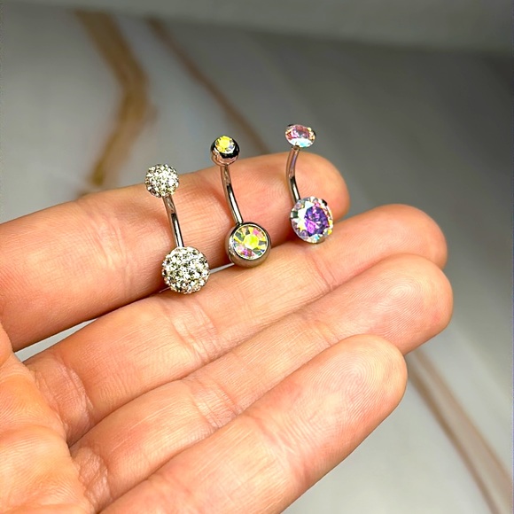 Jewelry | 3 Pcs 14g Belly Button Rings Surgical Navel Rings Cz Curved ...